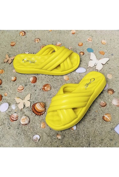 Cassido Shoes Deri Tabanlı Sarı Terlik