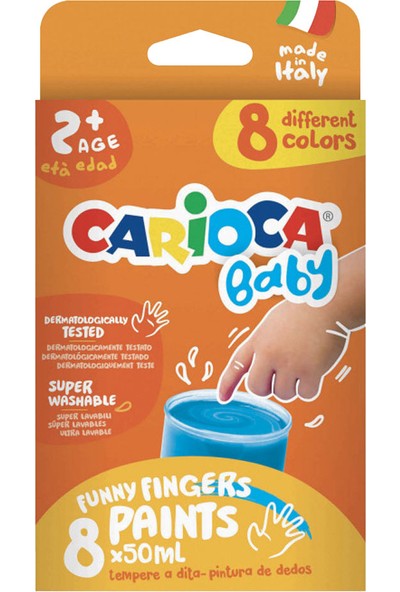 Carioca Bebek Parmak Boyası 8 Renk 8 x 50 ml Süper Yıkanabilir 2+ Yaş Carioca Bebek Parmak Boyası 8 Renk 8 x 50 ml Süper Yıkanabilir 2+ Yaş