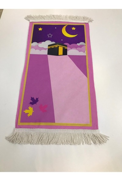 Hicaz Pazarı Ay Yıldız Astarlı Pembe Çocuk Seccadesi
