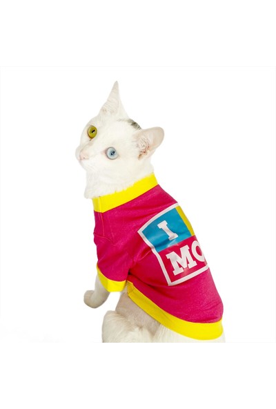 Kemique I Love Mom Pink, Oval Yaka Tişört Kedi Kıyafeti Kedi Elbisesi Anneler Günü Kemique I Love Mom Pink, Oval Yaka Tişört Kedi Kıyafeti Kedi Elbisesi Anneler Günü
