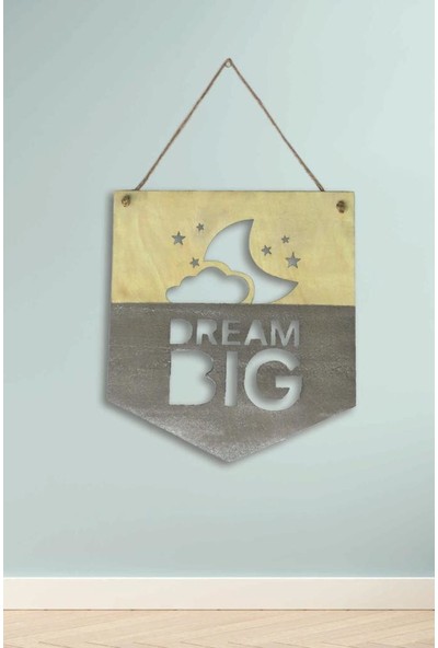 Hellove Dream Big Çocuk Odası Ahşap Gri Duvar Dekor Ürünü Bulut Yıldız Desenli