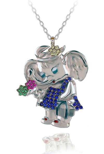 Takı Boom Safir Taşlı Sevimli Fil Gümüş Kolye