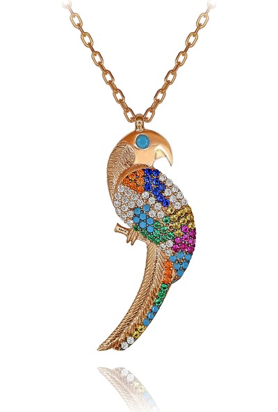 Takı Boom Renkli Taşlı Şirin Papağan Gümüş Kolye