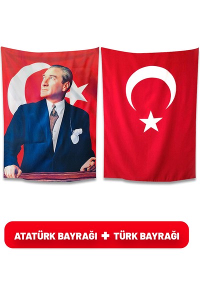 Vagonik Türk Bayrağı + Atatürk Türk Bayrağı 70 x 100 cm