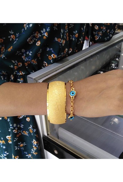 Zeygold Altın Kaplama 3 cm Kumlu Bilezik ve Nazar Boncuklu Bileklik