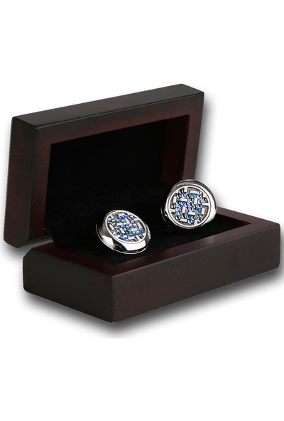 Kravatkolik Gümüş Renk Mavi Taşlı Kol Düğmesi KD1228