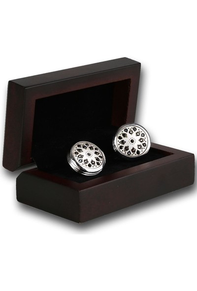 Kravatkolik Gümüş Renk Siyah Taşlı Kol Düğmesi KD1231