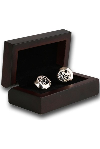 Kravatkolik Gümüş Renk Siyah Taşlı Kol Düğmesi KD1245