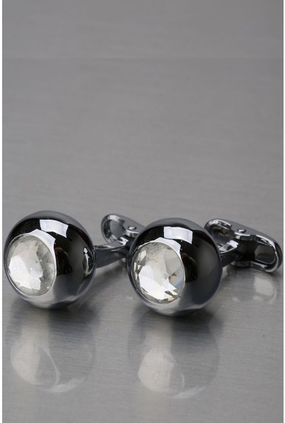 Kravatkolik Gümüş Renk Beyaz Taşlı Yuvarlak Kol Düğmesi KD1277 Kravatkolik Gümüş Renk Beyaz Taşlı Yuvarlak Kol Düğmesi KD1277