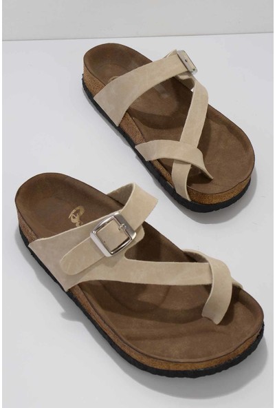 Bambi Bej Nubuk Kadın Terlik K04534001271