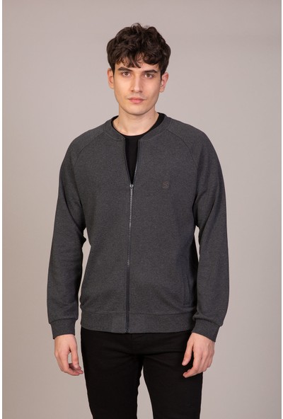 Bediss Antrasit Fermuarlı Örme Bomber Ceket