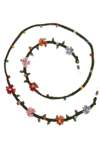 Soma Kadın Atölyesi Boncuklu Gözlük Ipi Çiçekli Elişi Iğne Oyası 85 cm