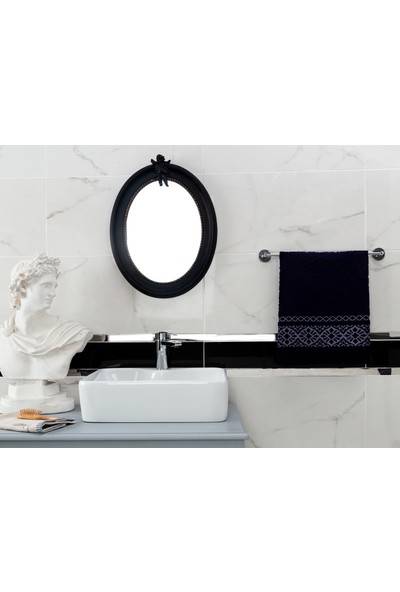 Madame Coco Elita Jakarlı Yüz Havlusu - Lacivert - Beyaz - 50 x 70 Cm.