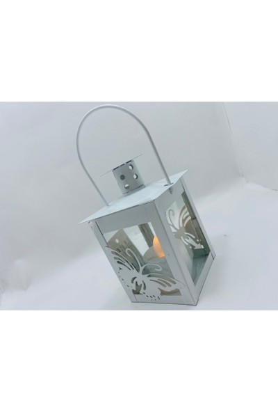 Myk Metal Fener Nostaljik Camlı Tealight Dekoratif Ferforje
