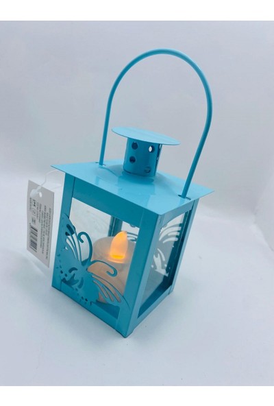 Myk Metal Fener Nostaljik Camlı Tealight Dekoratif Ferforje