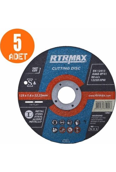 Rtrmax Inox Metal Kesici Taş Disk 125 x 1.6 x 22.23 mm 5'li