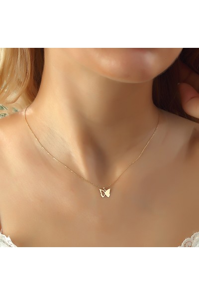 Glorria Altın Kelebek Kolye