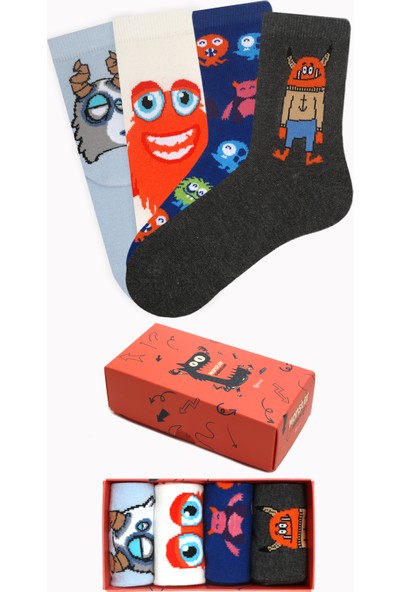 Bross Monster Collection Kutulu 4'lü Çocuk Çorabı 1