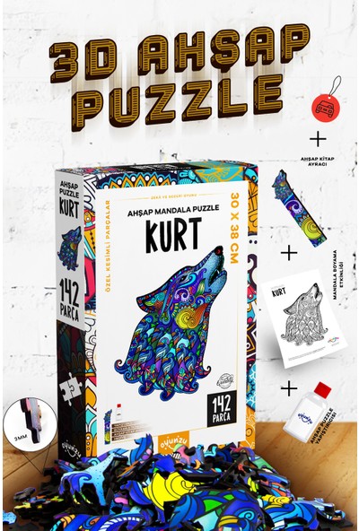 Oyunzu Kurt Ahşap Mandala Puzzle 142 Parça