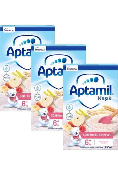 Aptamil Sütlü Irmikli 4 Meyveli 6+ Ay Kaşık Maması 3 x 250 gr
