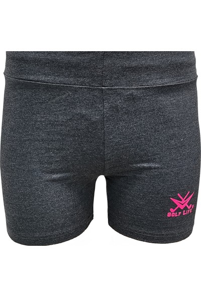 Kadın Antrasit Bel Lastikli Baskılı Mini Şort 0309-3