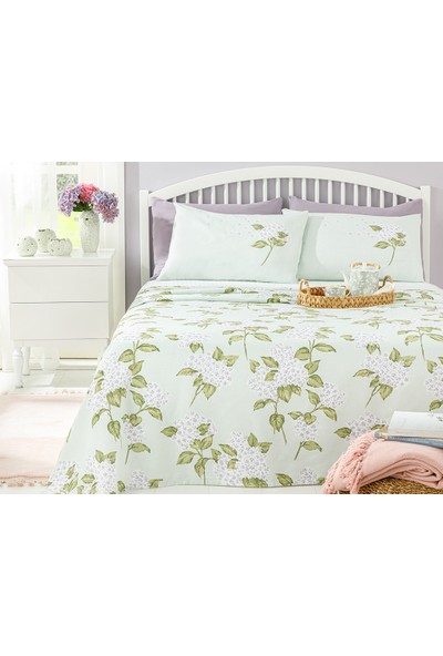 English Home Hydrangea Baskılı King Size Pike Takımı 220X240 cm Seledon
