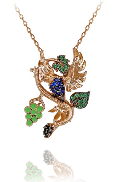 Takı Boom Üzüm Dalına Konmuş Arı Kuşu Gümüş Kolye