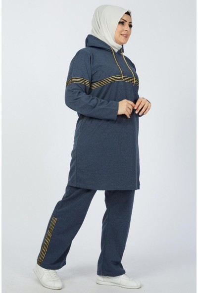 Cng Moda Sim Şerit Büyük Beden Tesettür Eşofman Takımı