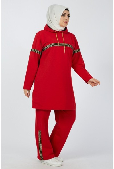 Cng Moda Sim Şerit Büyük Beden Tesettür Eşofman Takımı