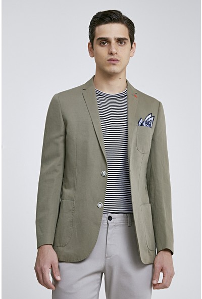 D'S Damat Twn Slim Fit Haki Armürlü Kumaş Ceket D'S Damat Twn Slim Fit Haki Armürlü Kumaş Ceket