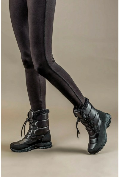 Polojack Kadın Siyah Kürklü Kar Botu Pj-Kr