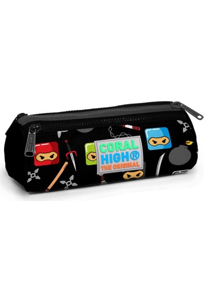 Coral High Kids Siyah Ninja Desenli Üç Bölmeli Kalem Çantası 22325 Coral High Kids Siyah Ninja Desenli Üç Bölmeli Kalem Çantası 22325