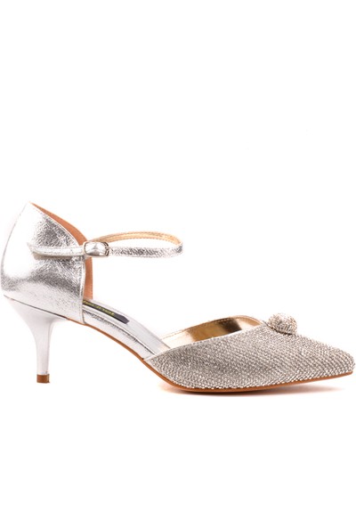 Derinet Gümüş Alçak Topuklu Kadın Ayakkabı