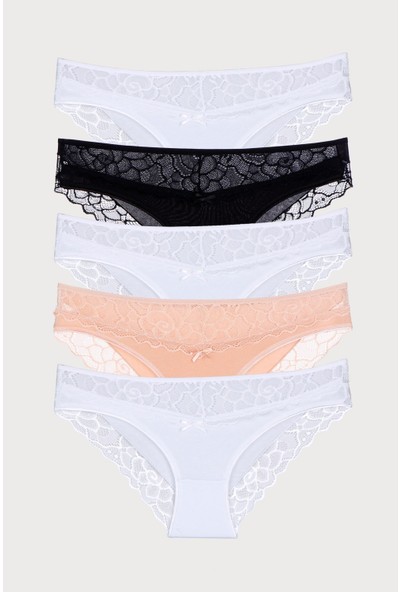 Nicoletta Mıxcolor Kadın Külot 5'li Paket Arka Dantelli Nicoletta Mıxcolor Kadın Külot 5'li Paket Arka Dantelli