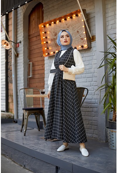 Festmoda 837-066 Kare Desen Jile Elbise Tesettür Kombin Siyah Festmoda 837-066 Kare Desen Jile Elbise Tesettür Kombin Siyah