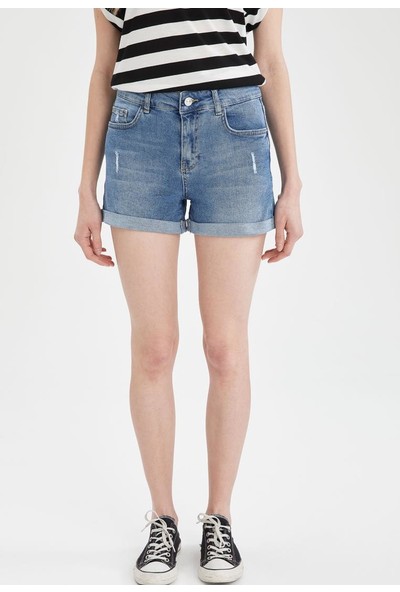 Defacto Paçası Katlama Detaylı Mini Jean Şort U3028AZ21SM