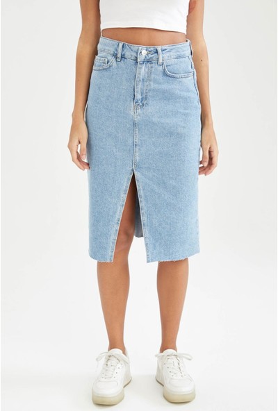 Defacto Ön Yırtmaçlı Midi Jean Etek V0868AZ21SM