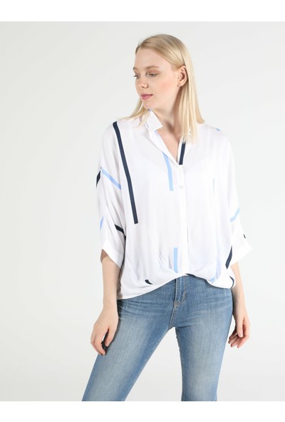 Colin's Blouse 3/4 Kol V Yaka Beyaz Kadın Gömlek Uzun Kol
