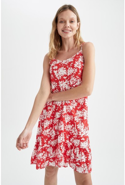 DeFacto V Yaka Askılı Çiçek Desenli Mini Elbise U3372AZ21SM