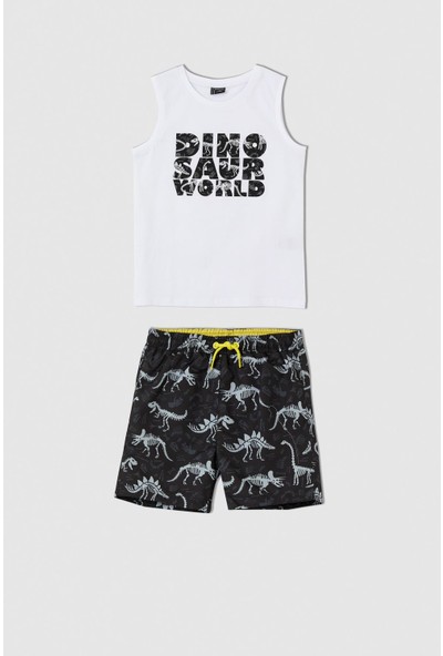 DeFacto Erkek Çocuk Dinozor Desenli Atlet ve Yüzme Şort Takımı