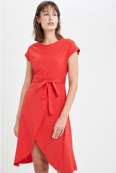 Defacto Etek Ucu Kruvaze Kısa Kollu Midi Elbise U4391AZ21SM Defacto Etek Ucu Kruvaze Kısa Kollu Midi Elbise U4391AZ21SM