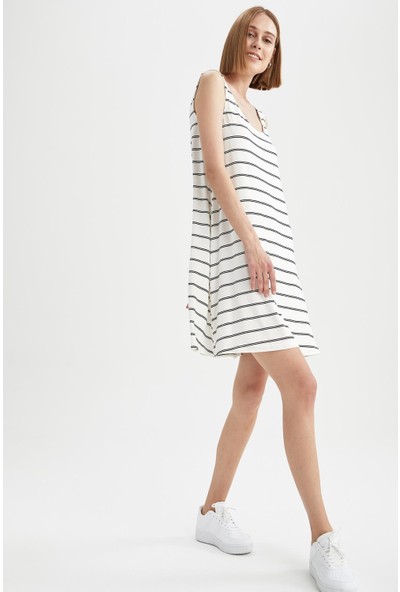 DeFacto Çizgili Askılı Relax Fit Midi Elbise U3284AZ21SM