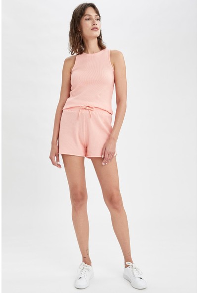 DeFacto Beli Bağcıklı Oval Kesim Waffle Mini Şort U4977AZ21SM DeFacto Beli Bağcıklı Oval Kesim Waffle Mini Şort U4977AZ21SM