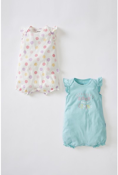 Defacto Kız Bebek Puantiye Desenli Kısa Kollu 2'li Çıtçıtlı Kısa Tulum U8101A221SM
