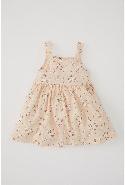 Defacto Kız Bebek Çiçek Desenli Askılı Dokulu Elbise V0192A221SM