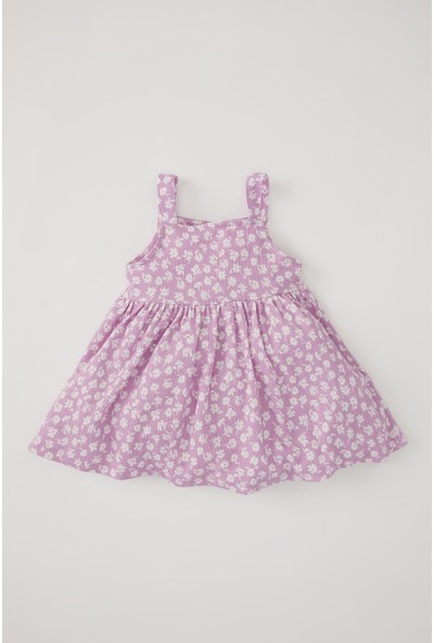 DeFacto Kız Bebek Çiçek Desenli Dokulu Askılı Elbise V0195A221SM