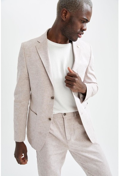 DeFacto Regular Fit Keten Karışımlı Blazer Ceket U8703AZ21SM