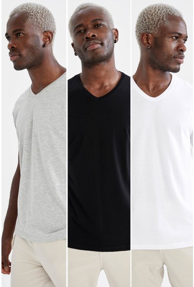 Defacto Regular Fit V Yaka Basic 3'lü Kısa Kollu Tişört V1880AZ21SM Defacto Regular Fit V Yaka Basic 3'lü Kısa Kollu Tişört V1880AZ21SM