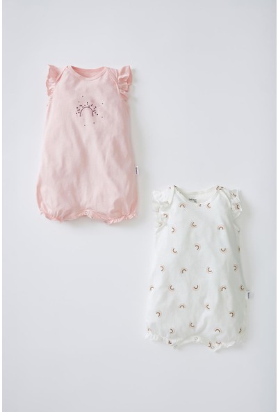 Defacto Kız Bebek Gökkuşağı Desenli Kısa Kollu 2'li Çıtçıtlı Kısa Tulum U8103A221SM Defacto Kız Bebek Gökkuşağı Desenli Kısa Kollu 2'li Çıtçıtlı Kısa Tulum U8103A221SM