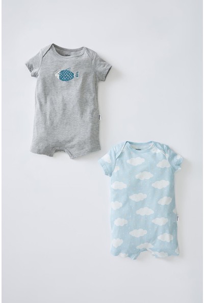 Defacto Erkek Bebek Bulut Desenli Kısa Kollu 2'li Pamuklu Çıtçıtlı Tulum U7931A221SM